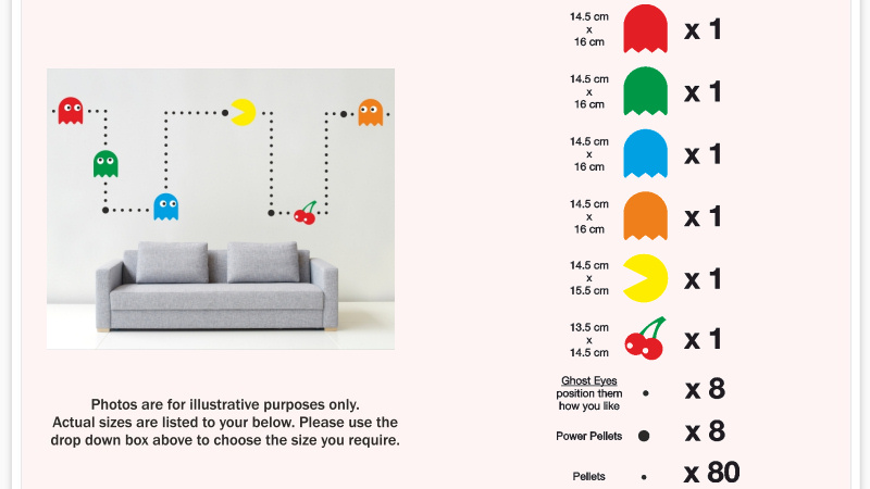 PACMAN Wall Mural STICKER Kit RETRO Vinyl Kids Games DECAL Stencil ...